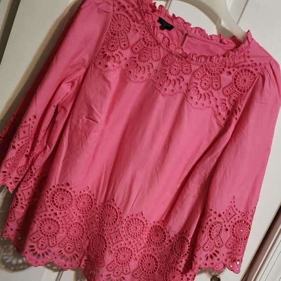 Talbots | Tops | Talbots Pink Ruffled 34 Sleeve Eyelet Trimmed Blouse | Poshmark